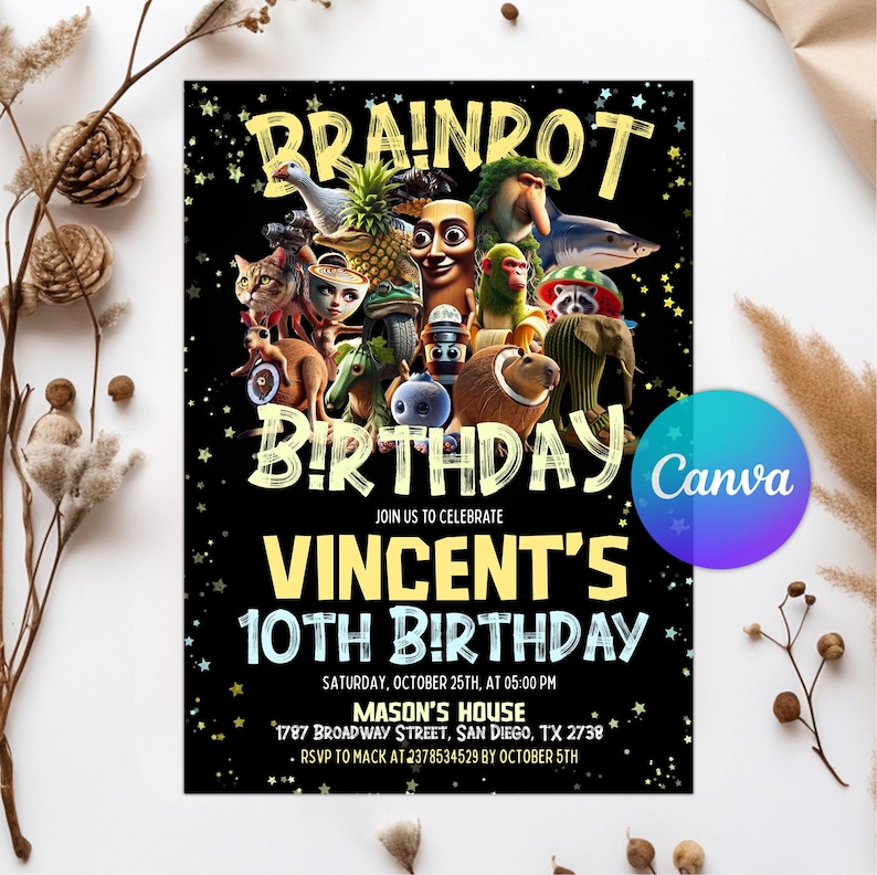 Italian Brainrot Birthday Invitation, Digital Invitation, Birthday ...