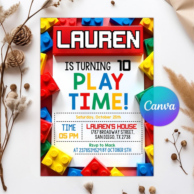 Building Blocks Birthday Invitation, Construction Party Theme, Kids ...