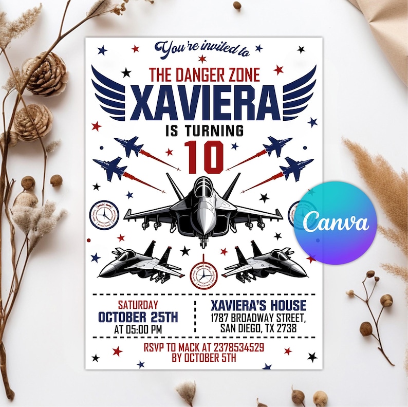 Fighter Pilot Birthday Invitation, Fighter Jet Pilot Invitation, Boy ...