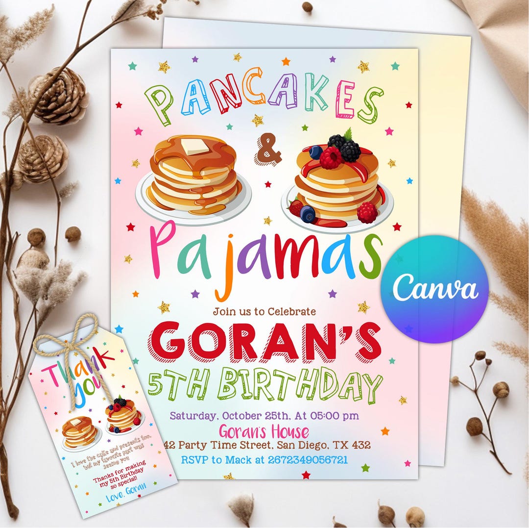 Editable Pancake Birthday Invitation: Pancakes & Pajamas Party (PDF ...