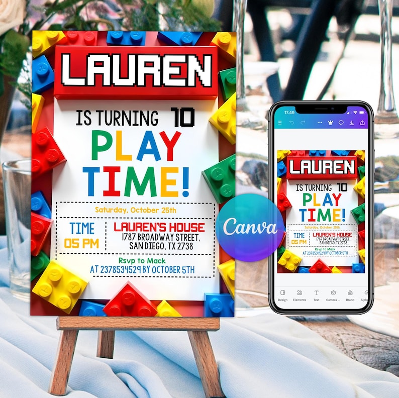 Building Blocks Birthday Invitation, Construction Party Theme, Kids ...