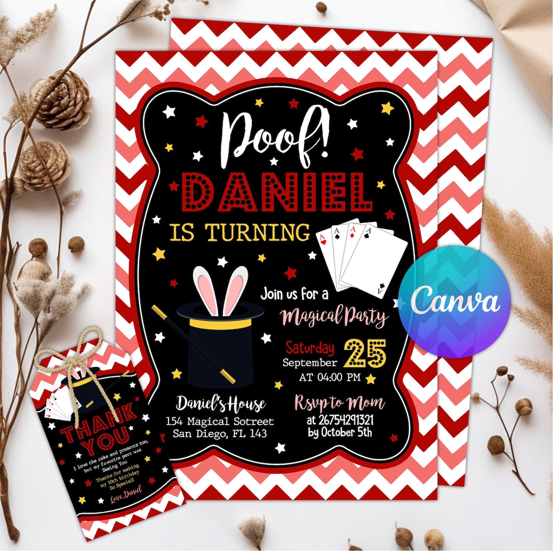 Editable Magic Birthday Invitation, Magician Birthday Party Invitation ...