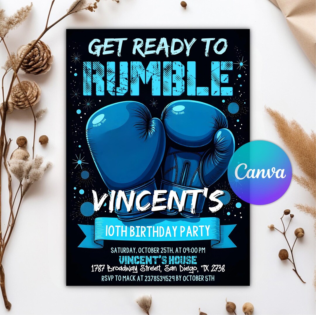 Boxing Birthday Invitation, Fighter Party Invite, MMA Boy Invites ...