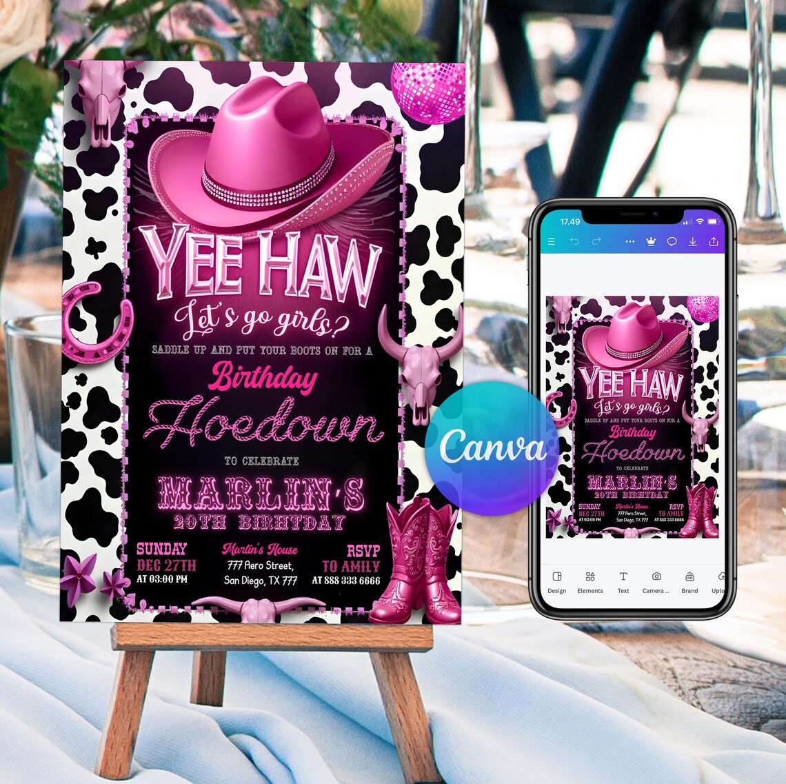 Pink Cowgirl Birthday Invitation, Cowgirl Hoedown Birthday Party Invite ...
