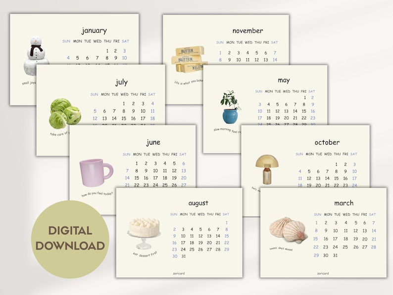 2026 Mini Desk Calendar Printable | Illustrated Monthly Planner ...