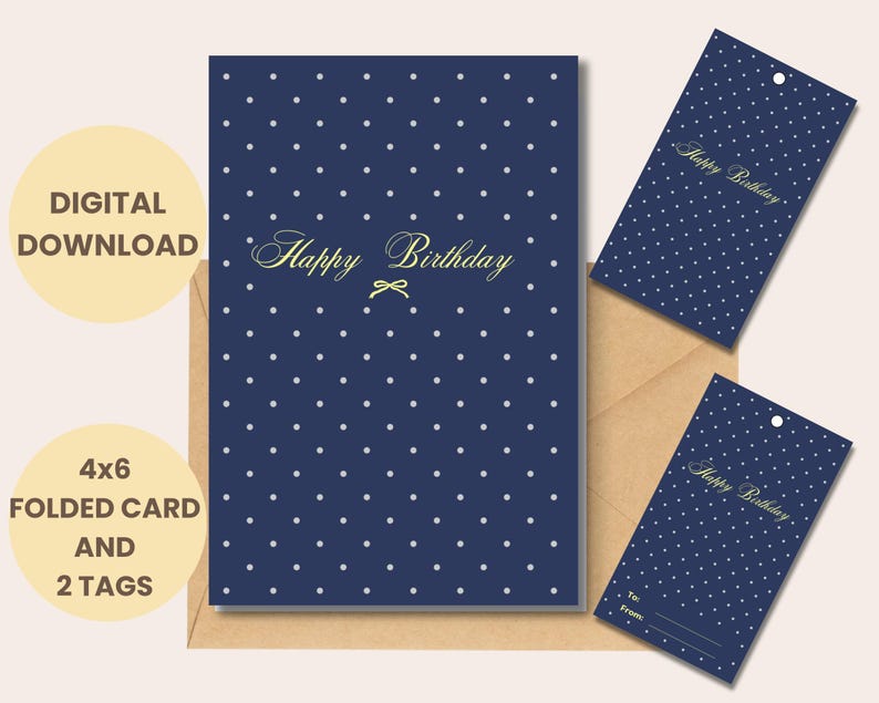 Printable Polka Dot Birthday Card With Gift Tags (4x6 Inch) (PDF ...