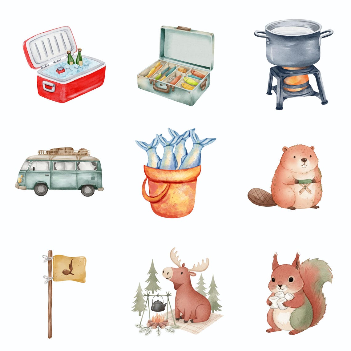 Cute Camping Clipart Bundle, Watercolor Adventure Pngs - Etsy