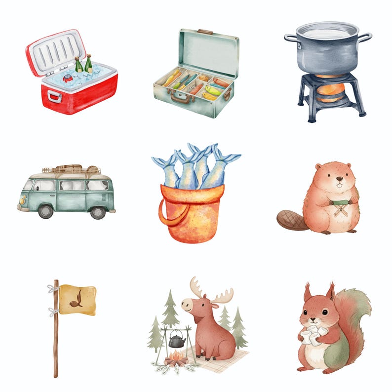 Cute Camping Clipart Bundle, Watercolor Adventure Pngs - Etsy