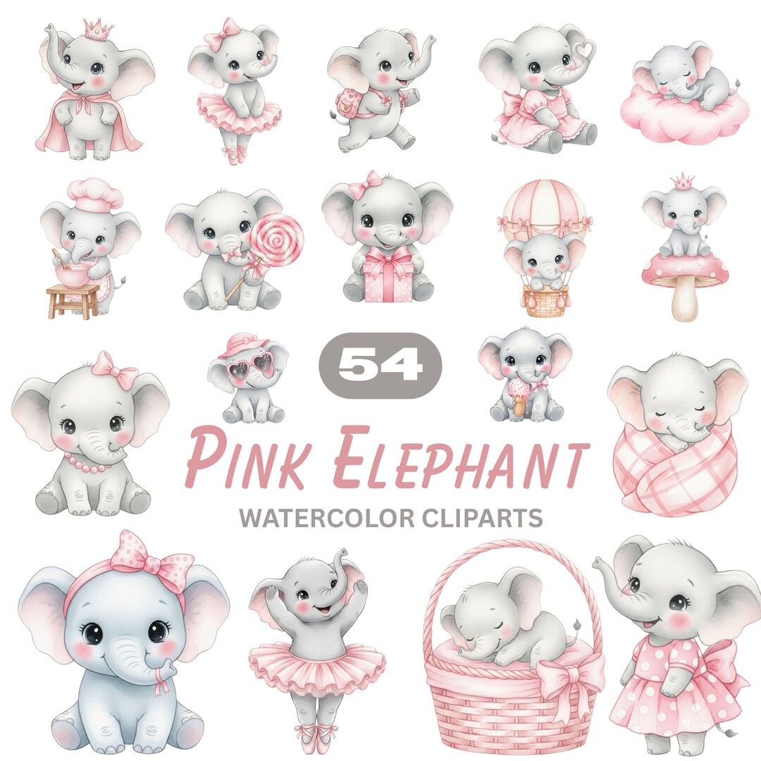 Pink Baby Elephant Watercolor Clipart PNG – Pink Elephant Cliparts ...