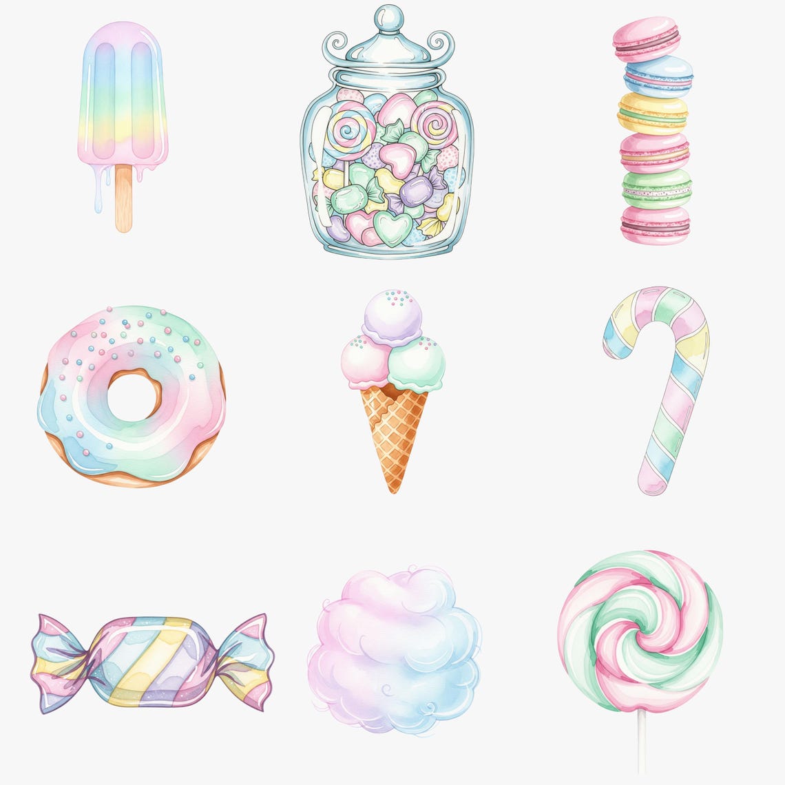 Watercolor Candyland Clipart: Pastel Dessert PNG (commercial Use - Etsy