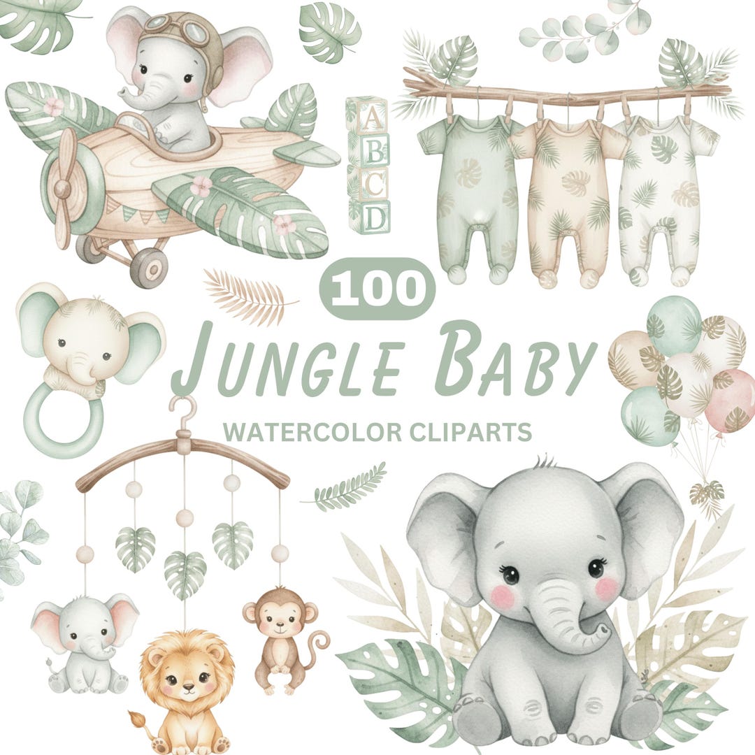 Watercolor Jungle Animals Clipart | Safari Nursery PNG (commercial Use ...