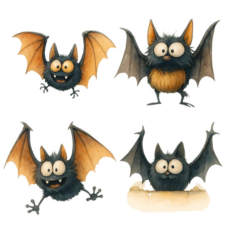 Quirky Halloween Bats Clipart | 26 Funny PNG Images (digital Download ...