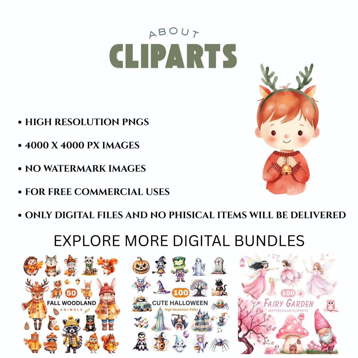 Watercolor Christmas Clipart Bundle, Kawaii PNG Images (digital ...
