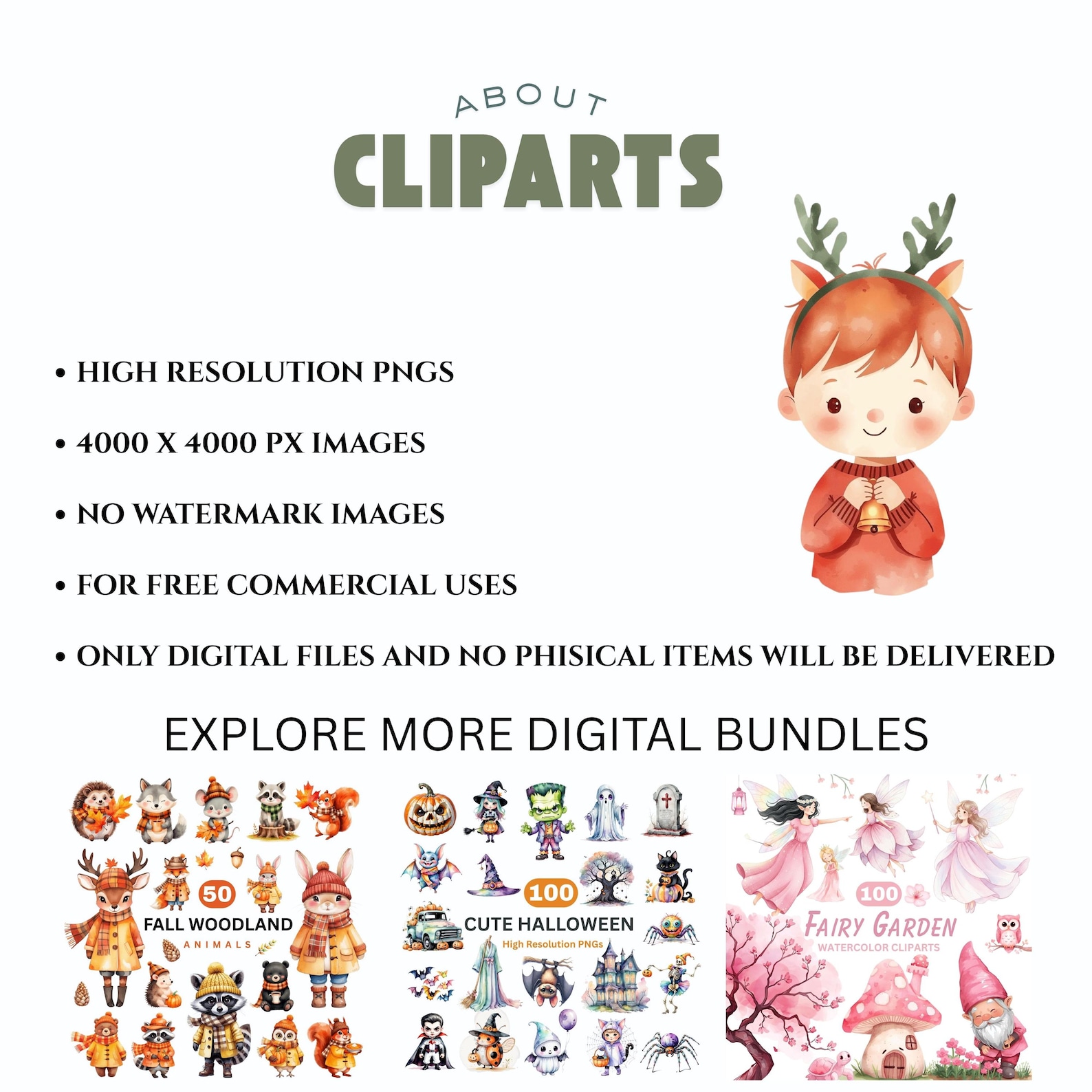 Watercolor Christmas Clipart Bundle, Kawaii PNG Images (digital ...
