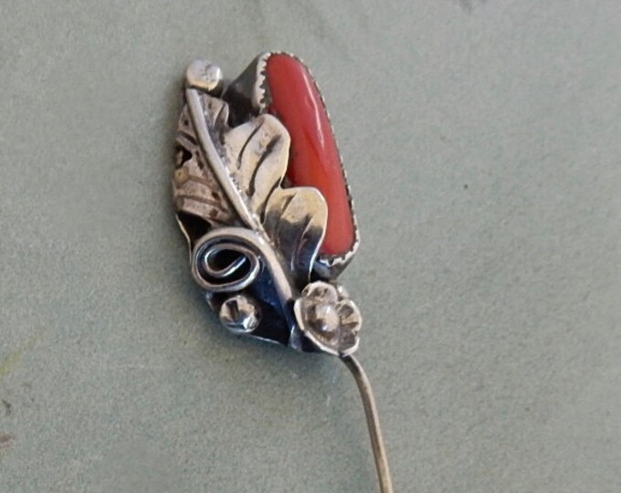 Sterling Silver & Coral Navajo Stick Pin Stickpin Hat Pin - Etsy
