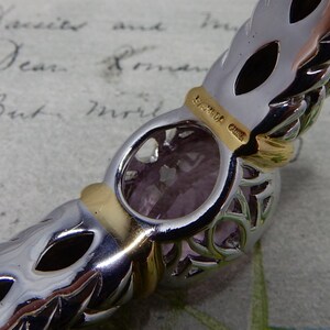 MEDA Signed Sterling Silver & 18k Gold Overlay Bangle Bracelet W/ Pink ...