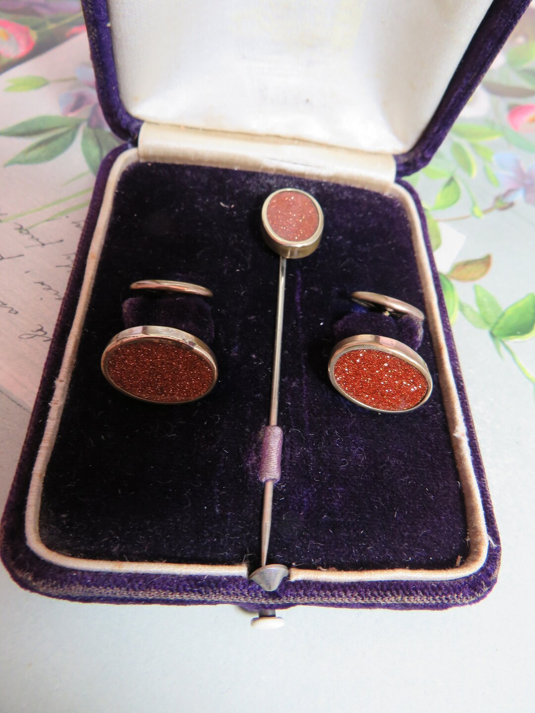 Vintage GOLDSTONE Cufflinks & Stick Pin Set in Orig Box. UCW4 - Etsy