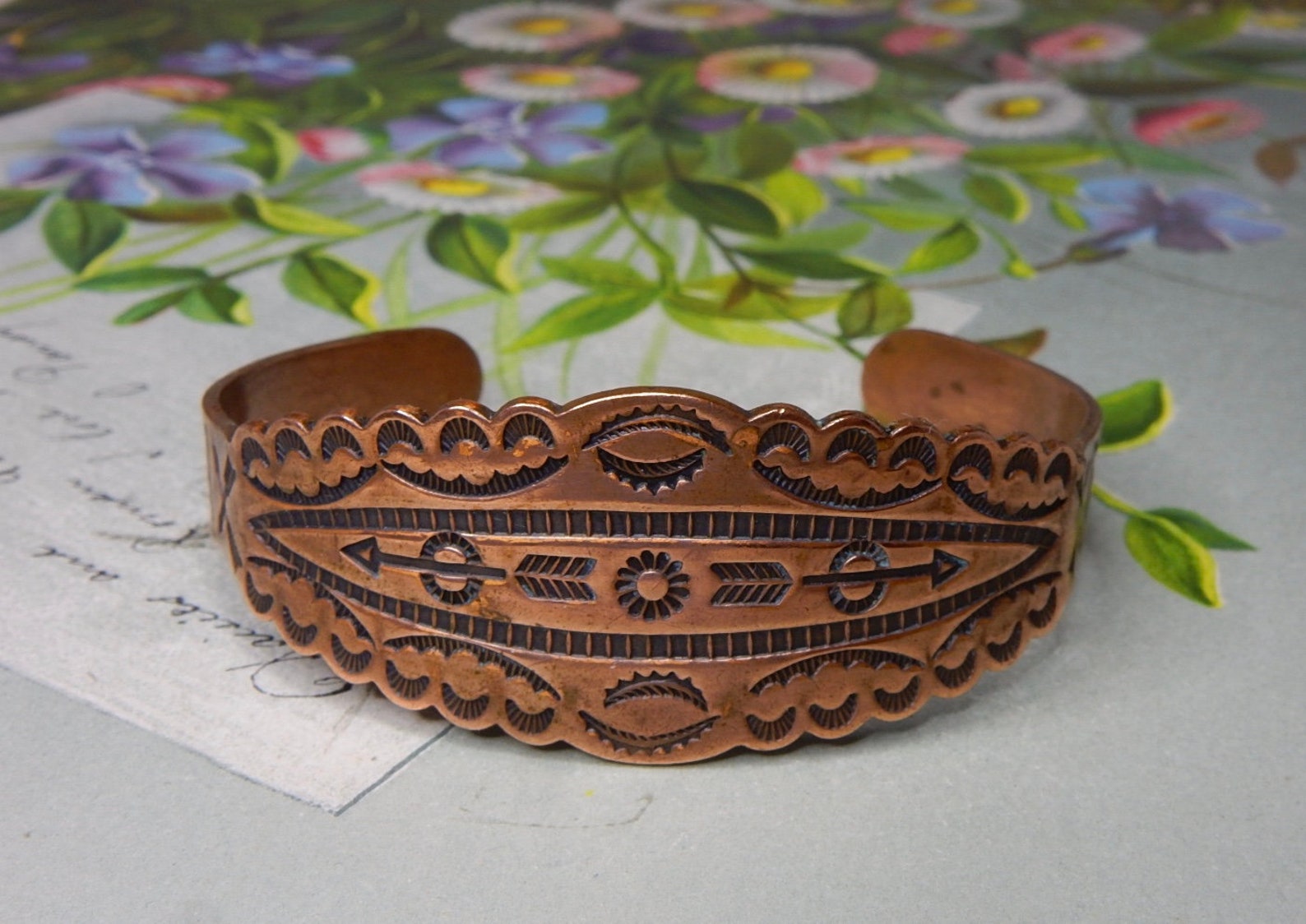Vintage Copper Cuff Bracelet W/ Stamped Design SCY4 - Etsy