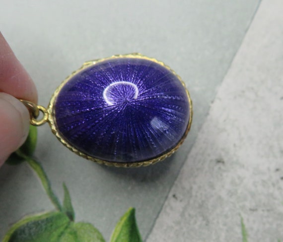 Guilloche Enamel Purple Egg Locket Pendant Charm T… - Gem