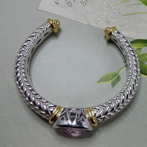 MEDA Signed Sterling Silver & 18k Gold Overlay Bangle Bracelet W/ Pink ...