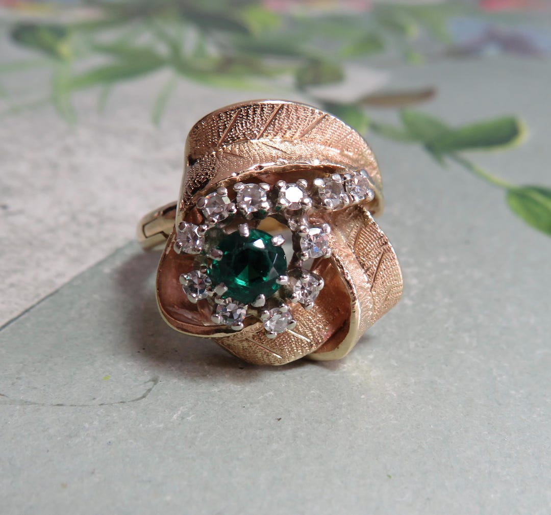 14k Yellow Gold Cocktail Ring W/ Emerald & Diamonds by FINGER MATE 8.5 ...