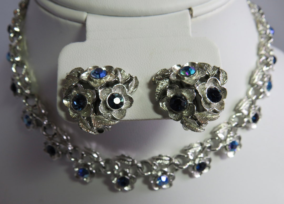 Vintage Signed PAKULA Silver Choker Necklace & Clip Earrings Set W ...