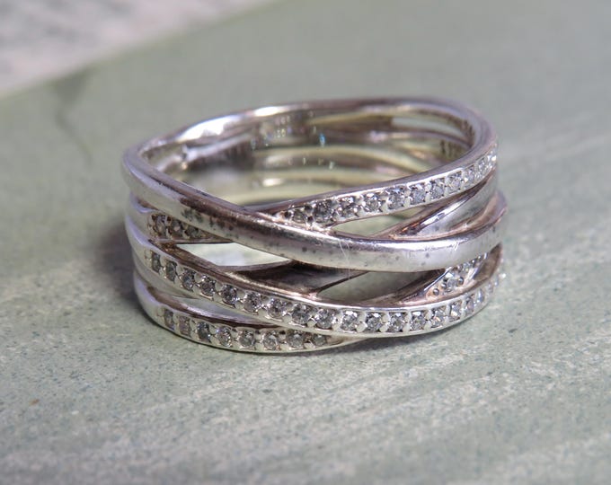 PANDORA Sterling Silver #190919 Cubic Zirconia Entwined Wide Ring Band ...