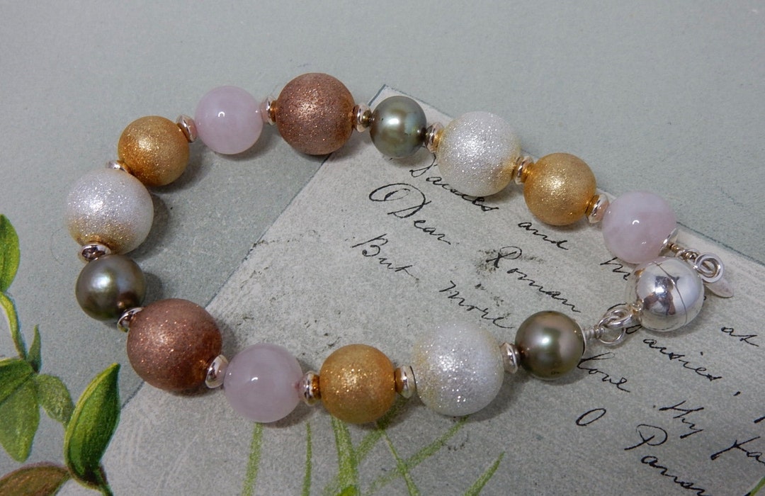 Jacmel Mauritius Sterling Silver & Sparkling Bead Bracelet W/ Magnetic ...