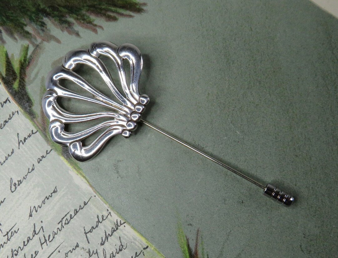925 Silver Scallop Shape Stickpin Hatpin Scarf Pin. TBO39 - Etsy