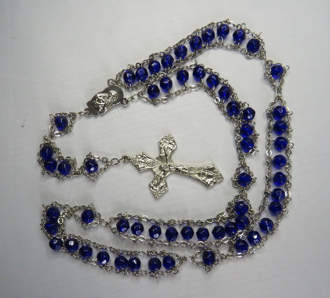 Vintage Cobalt Blue Faceted Crystal Bead Rosary W/ Silver Crucifix - Etsy