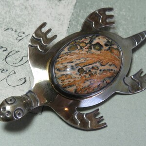 CII Signed SEA TURTLE Sterling Silver & Jasper Cabochon Brooch. UCT5 - Etsy