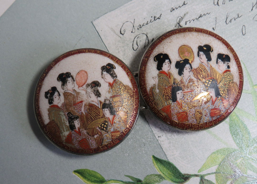 Antique Japanese Meiji Period Signed Satsuma Double Buckle W/ Geisha ...