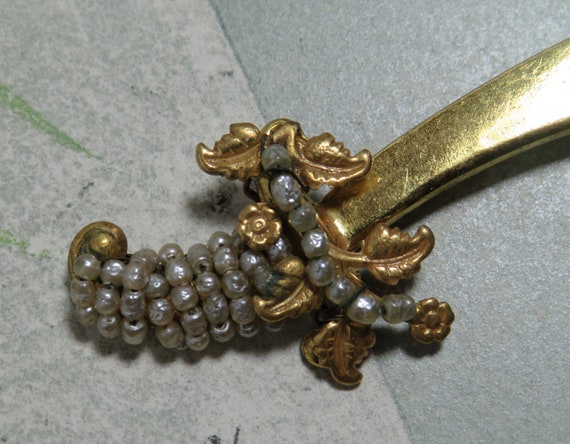 MIRIAM HASKELL Gold Sword Brooch Pin w/Pearl Handle … - Gem