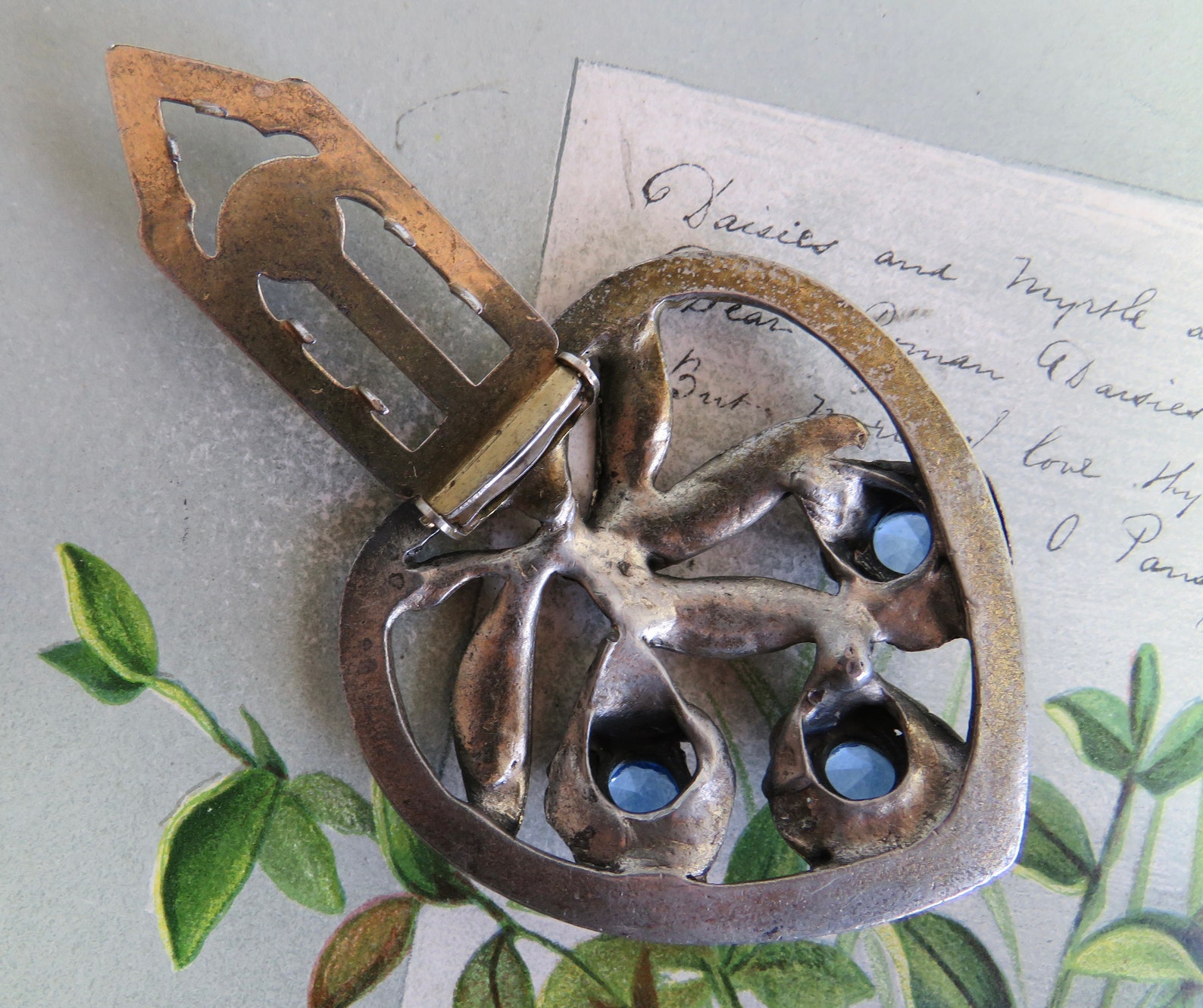 1920s Heart Shaped Blue Rhinestone & Pot Metal Dress or Fur Clip UCT47 ...