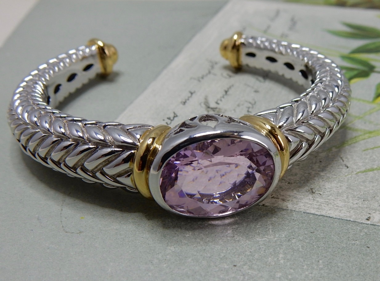 MEDA Signed Sterling Silver & 18k Gold Overlay Bangle Bracelet | Etsy