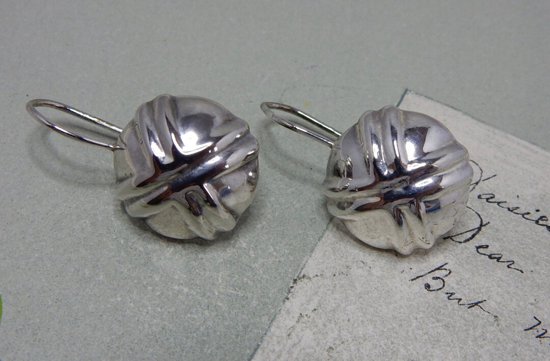 Signed Sterling Silver Button Style Dangle Pierced Earrings - Etsy