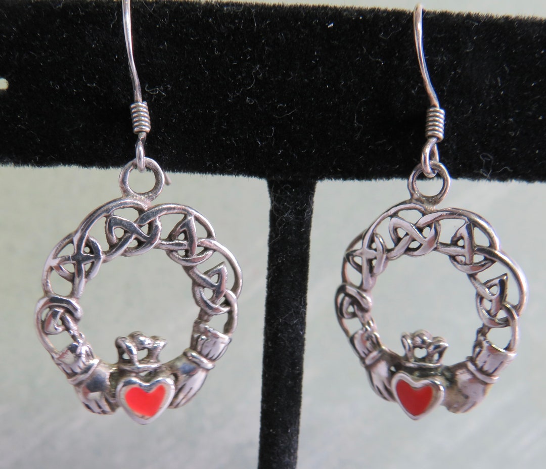 Sterling Silver CELTIC Claddagh Hands Holding Heart Earrings UQ11 - Etsy
