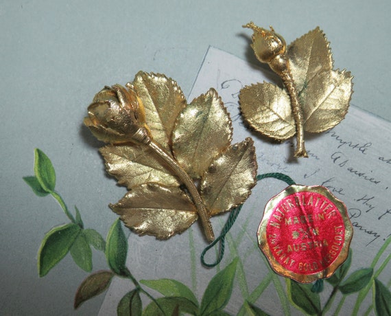 24k Gold Plated Real Leaves Brooch Pin Made in Austr… - Gem