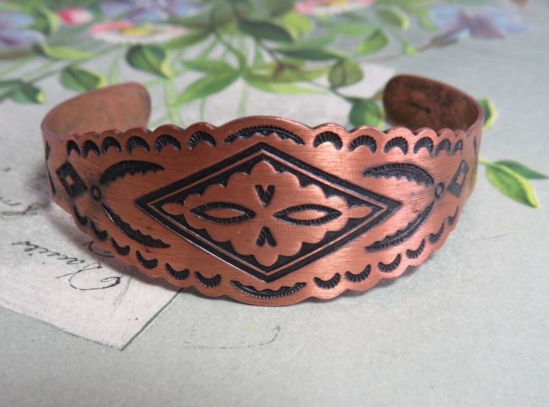 Vintage Copper Cuff Bracelet W/ Stamped Design UBJ53 - Etsy