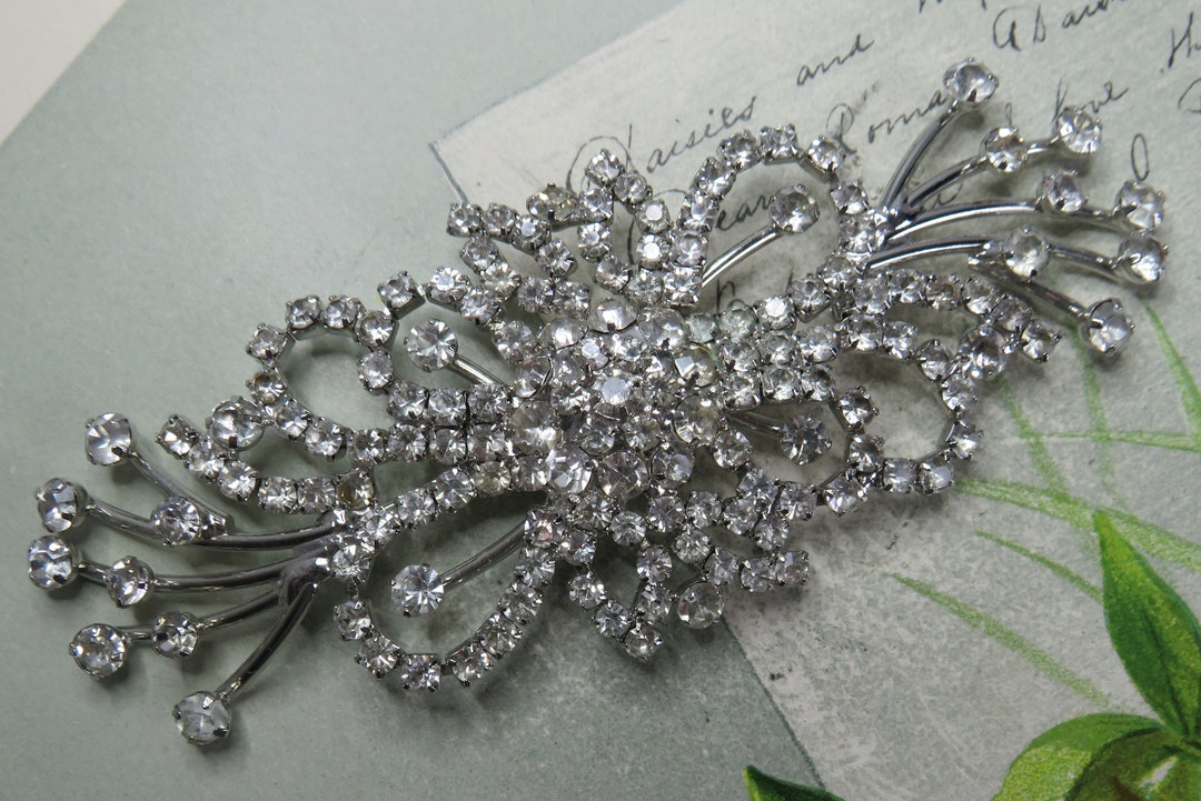 Large Openwork Clear Rhinestone Silver Brooch TAH45 - Etsy