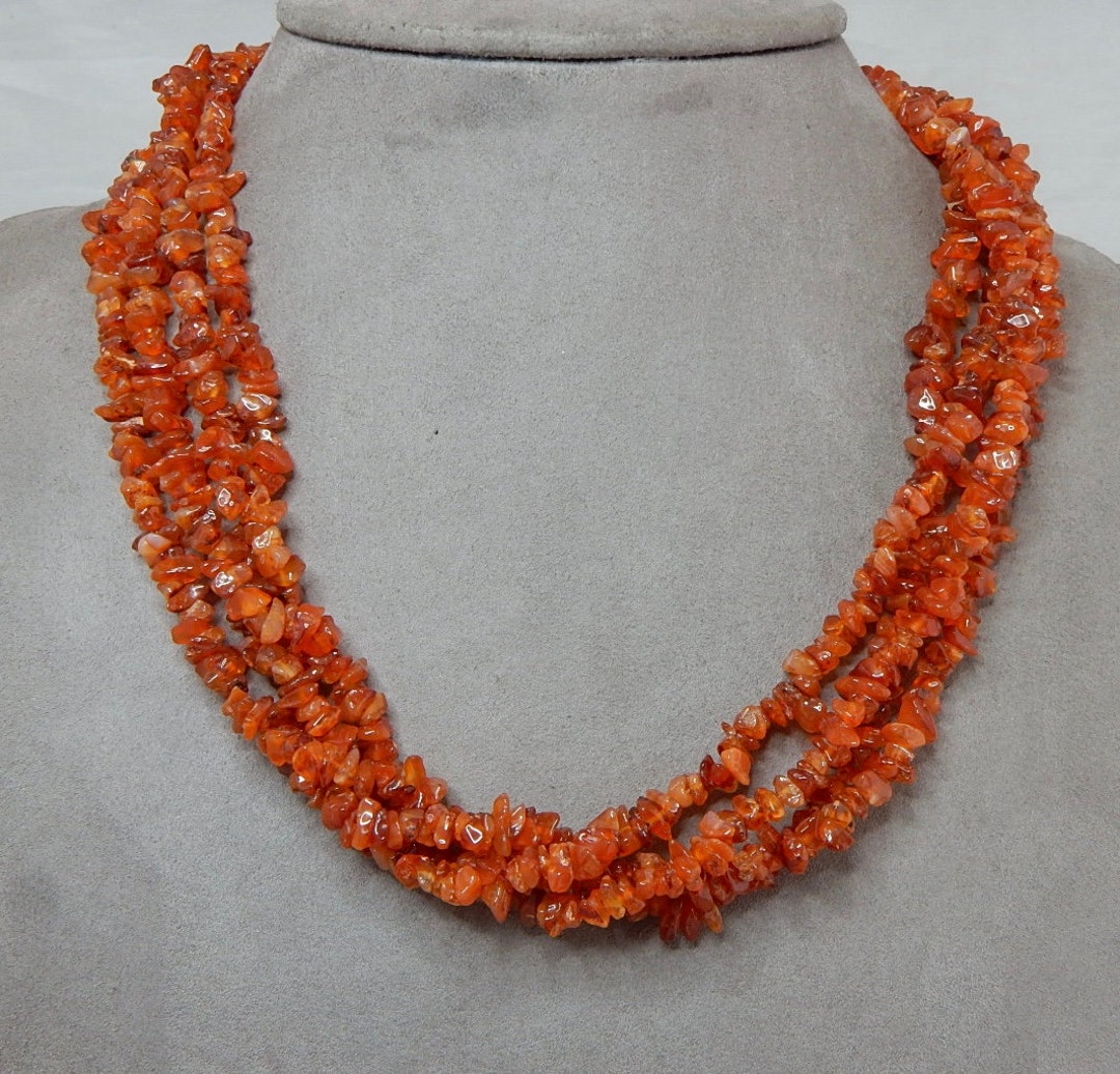 Ross and Simons Genuine CARNELIAN Chip 4 Strands Necklace W/ Sterling Silver SD49 - Etsy