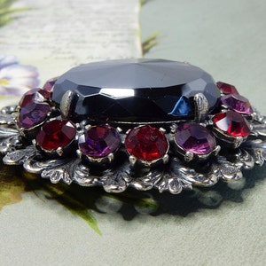 Large Hematite Brooch W/ Red & Purple Rhinestone Border NDH21 - Etsy