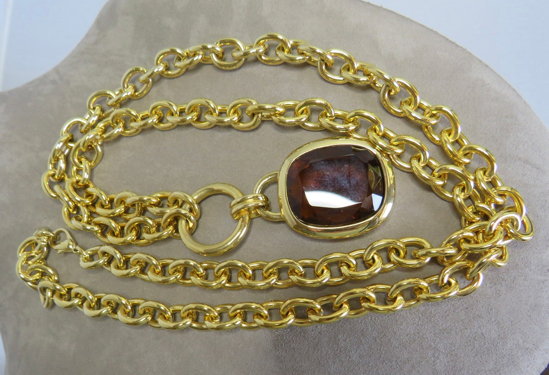 Joan Rivers Signature Heavy Gold Chain & Topaz Stone Pendant Necklace ...