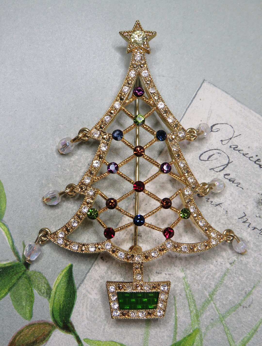 2005 AVON Signed Colorful Rhinestone Annual Christmas Tree Brooch TAH55 ...