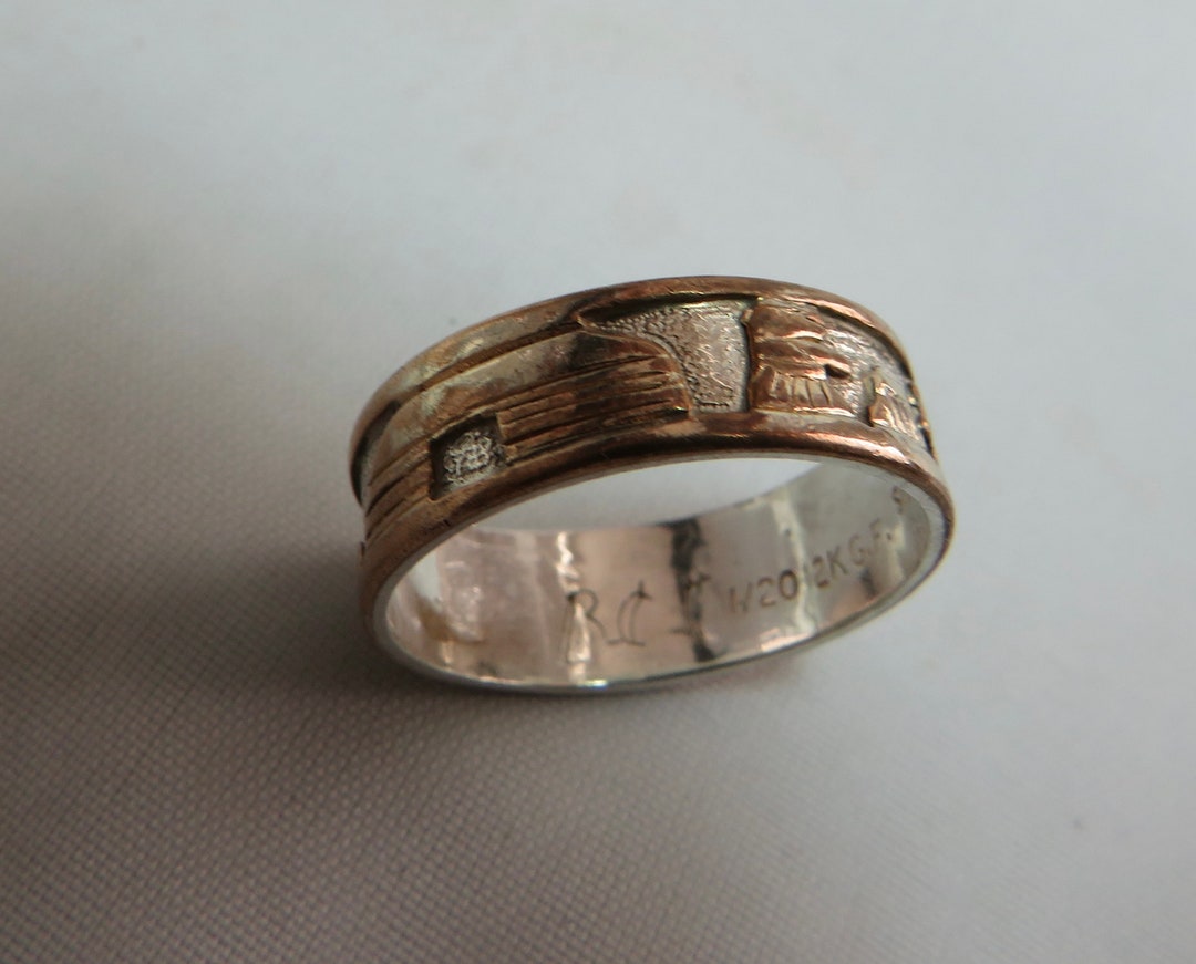 Signed Native American Storyteller Ring in Sterling Silver & 12k ...