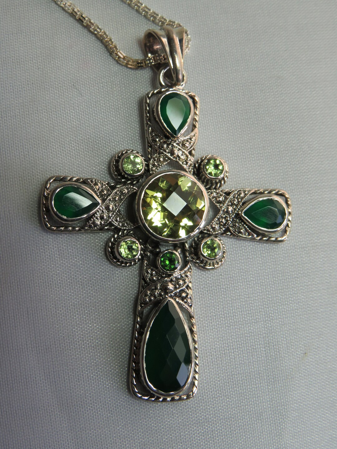 NICKY BUTLER Signed Sterling Silver Green Diopside & Citrine Pendant ...