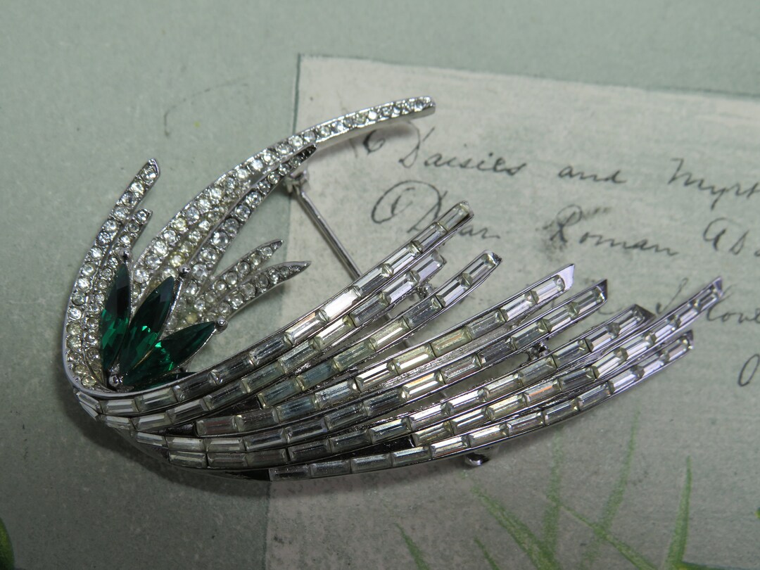 BOUCHER Green and Clear Rhinestone Silver Brooch WD13 - Etsy