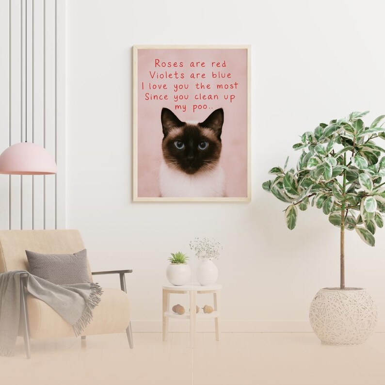 Funny Siamese Cat Poop Poem Wall Art – Cute Pet Humor Print for Cat ...