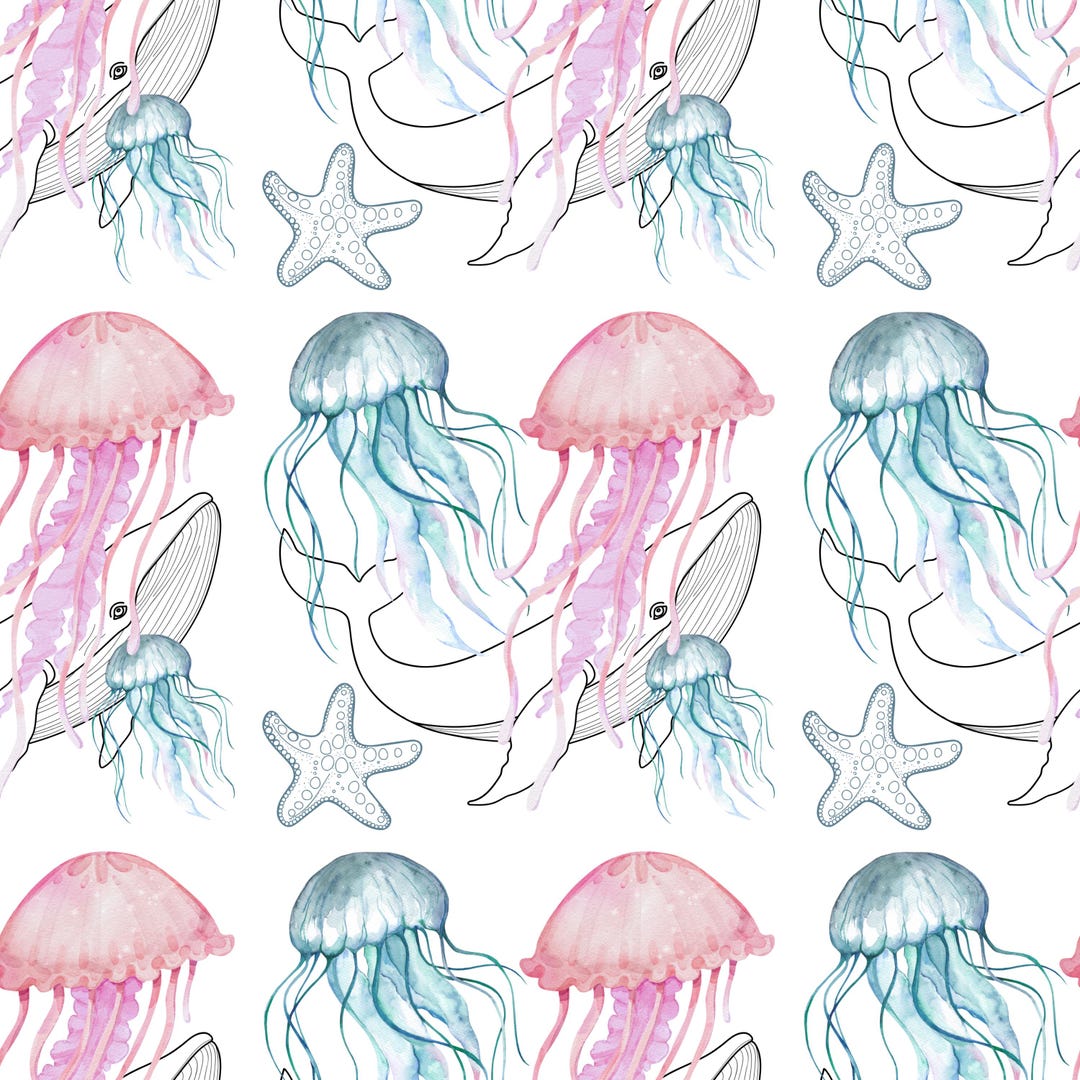 Jelly Fish, Sea Life, Digital Download, Seamless Pattern, Repeat ...