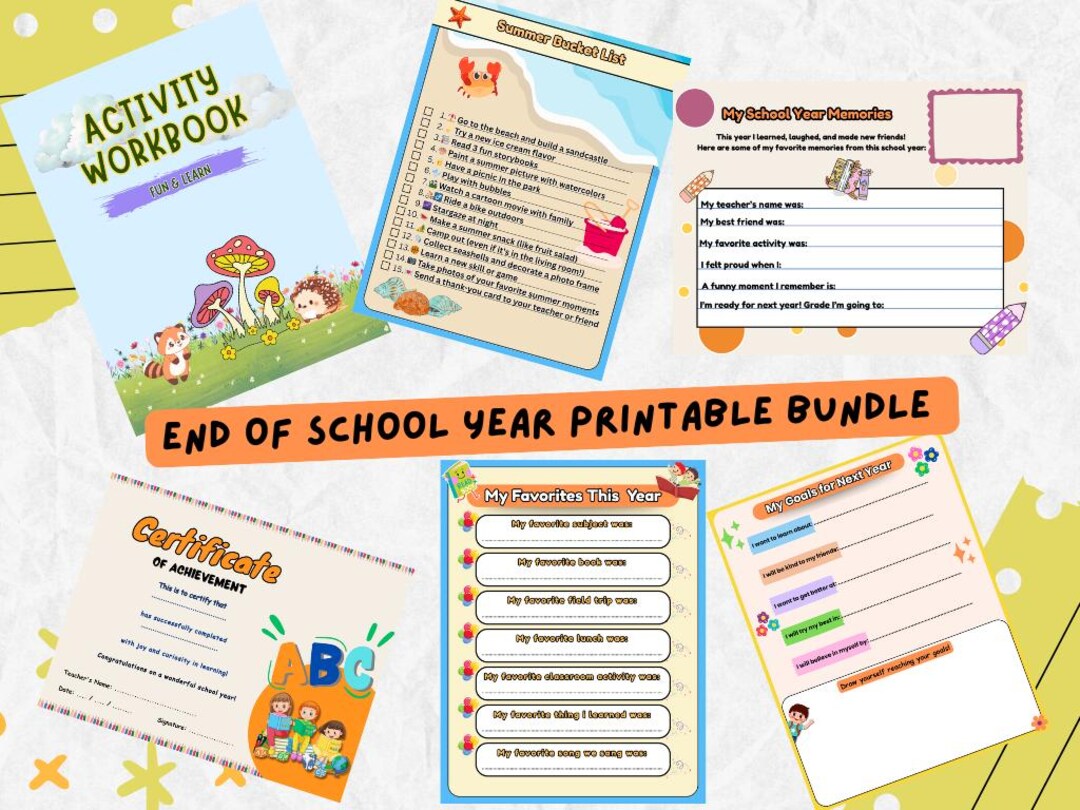 End of School Year Printable Bundle Activity Workbook Memory and Goal ...